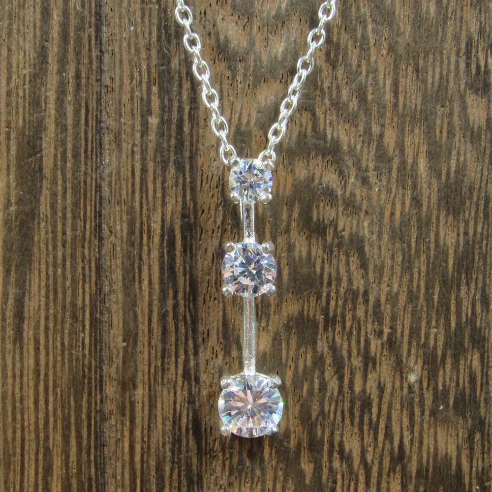 18" Sterling Silver Triple Round Simple Well Cut Cz P… - Gem